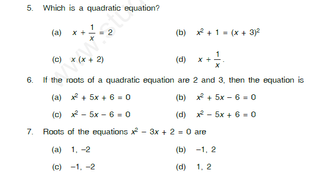 CBSE Class 10 Mathematics Quadratic Equations Assignment Set I